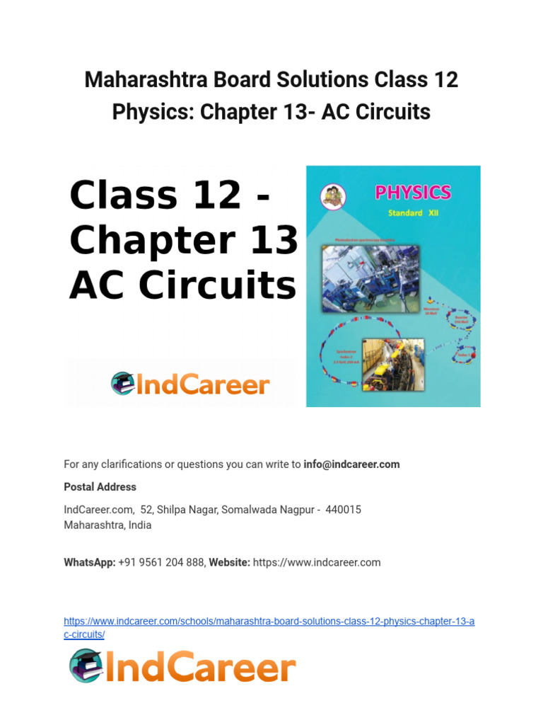 Maharashtra Board Solutions Class 12 Physics - Chapter 13 AC Circuits 2 ...