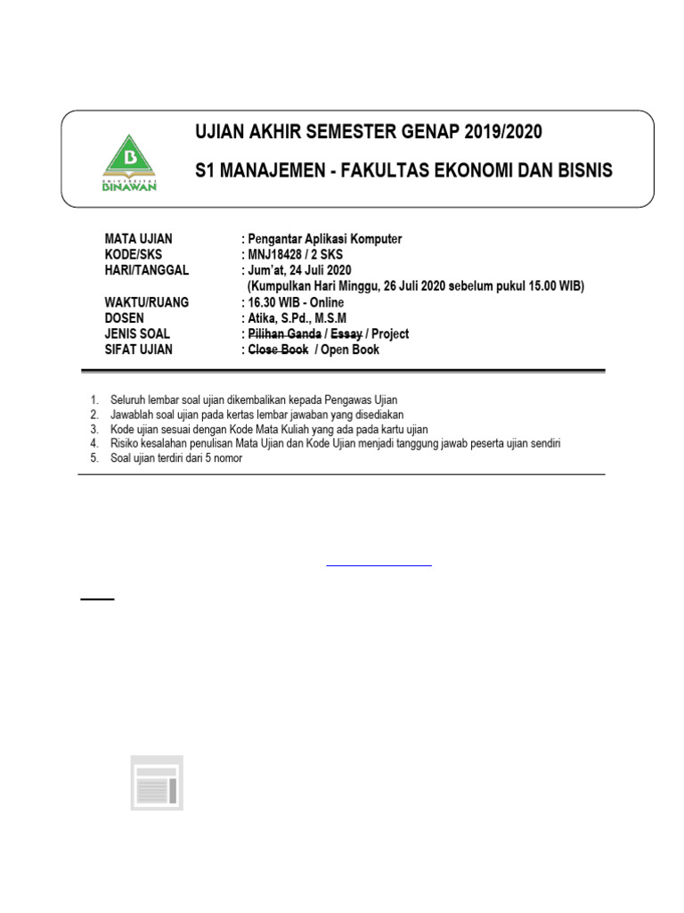 UAS Pengantar Aplikasi Komputer 2020 | PDF