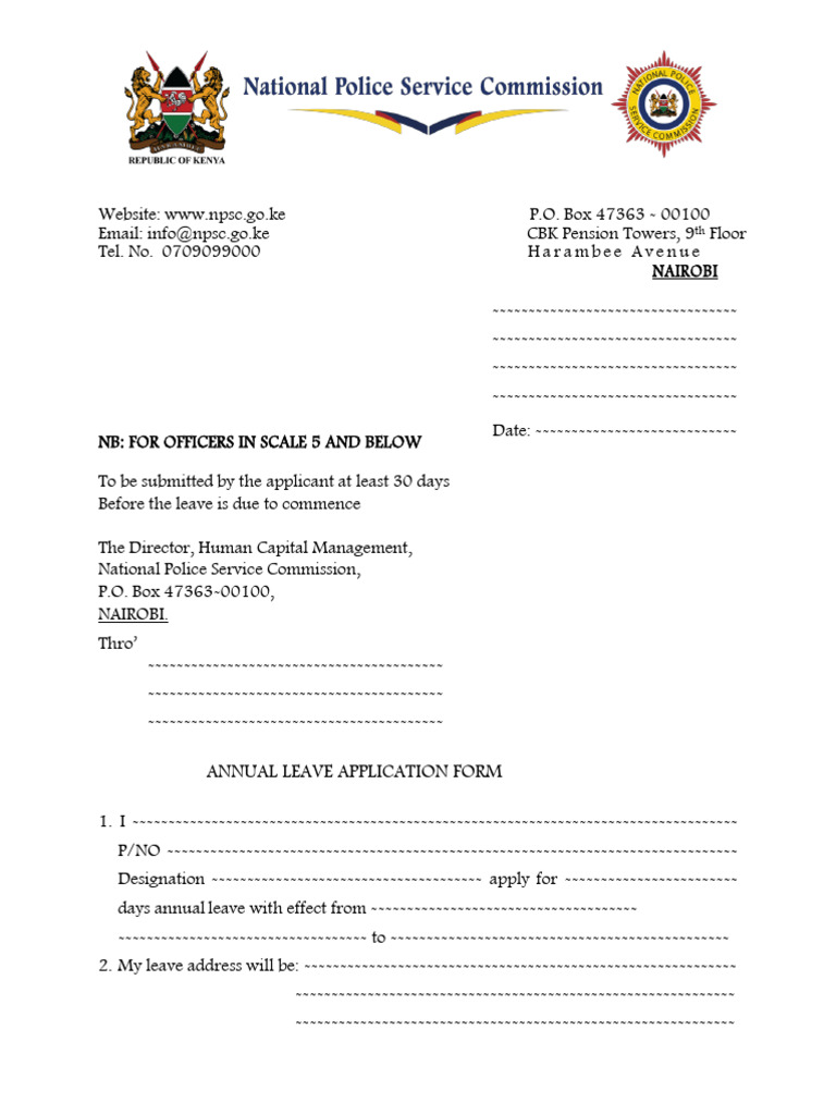 Annual Leave Applic Form - Officer in Scale 5 and Below | PDF