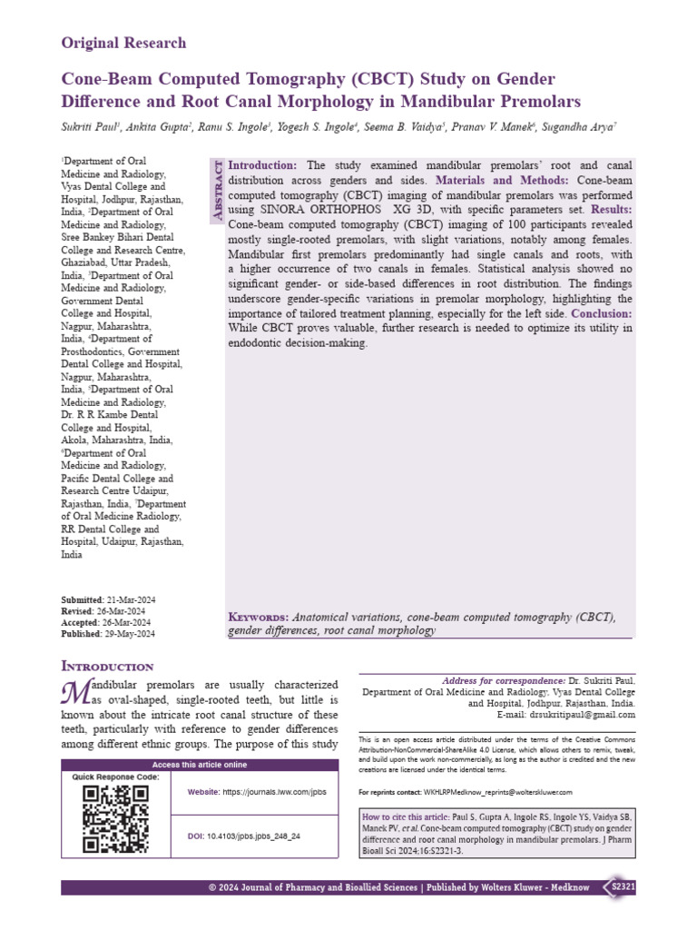 Cone Beam Computed Tomography CBCT Study On.134 | PDF | Dentistry Branches