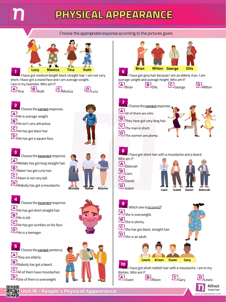 Lesson 6 - Describing Physical Appearance Quiz | PDF