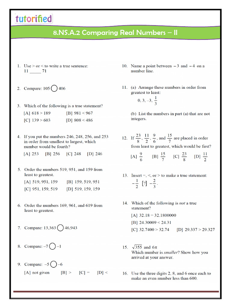 8.NS .A.2 Comparing Real Numbers - II | PDF