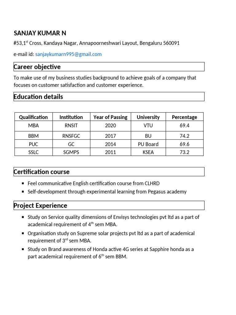 Sanjay Kumar Resume | PDF