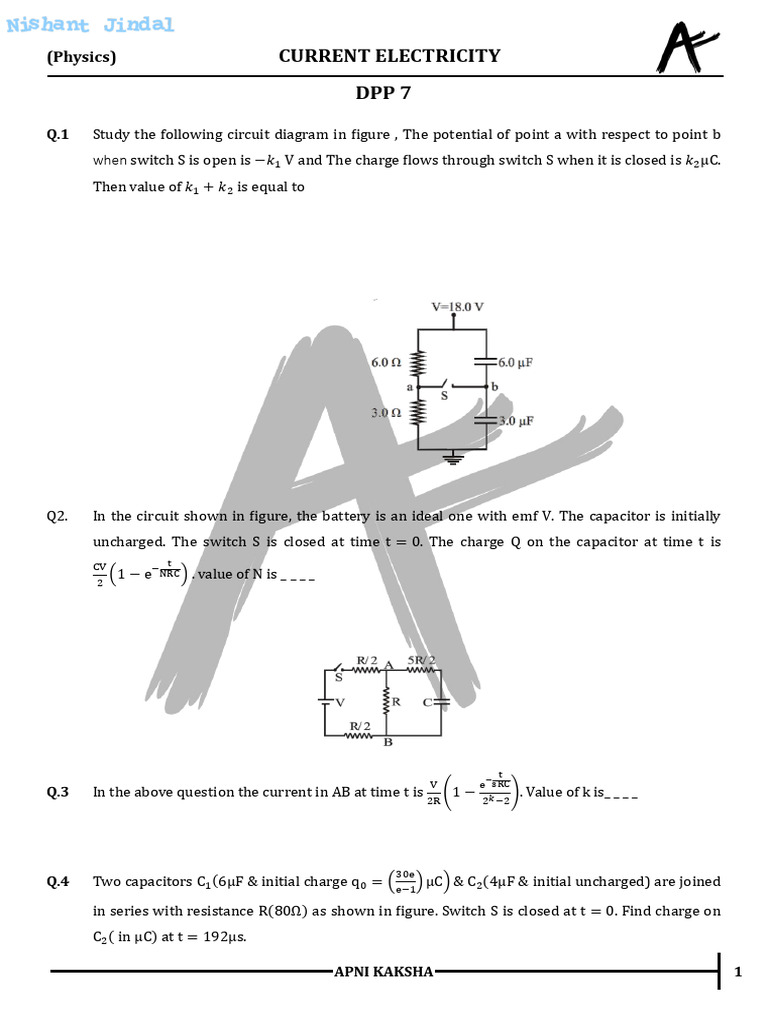 DPP - 07 - Current Electricity NJ - 247 | PDF | Capacitor | Electrical Network