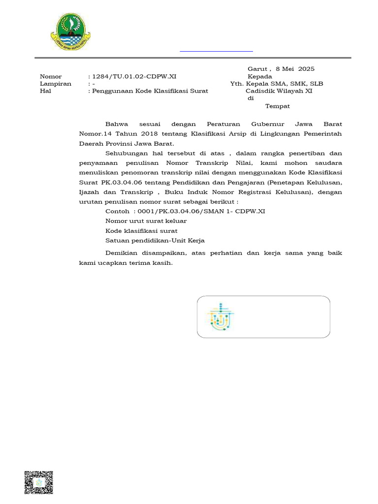 Kode Klasifikasi Surat Pendidikan Jabar | PDF