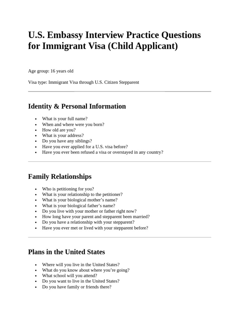 U.S. Embassy Interview Practice Questions For Immigrant Visa (Child ...