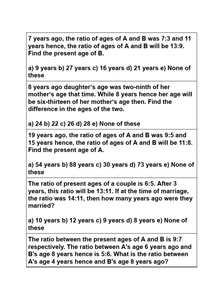 Ages Revision | PDF | Mathematics | Arithmetic