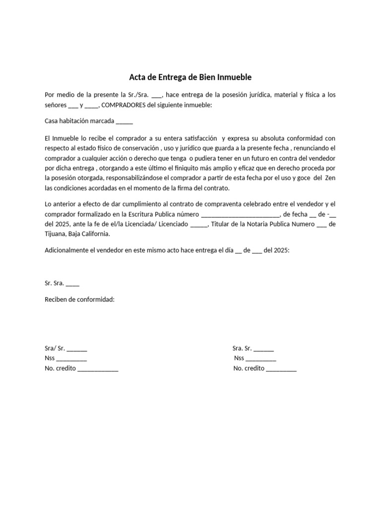 Formato Acta Entrega Cred Corr o Cony | PDF