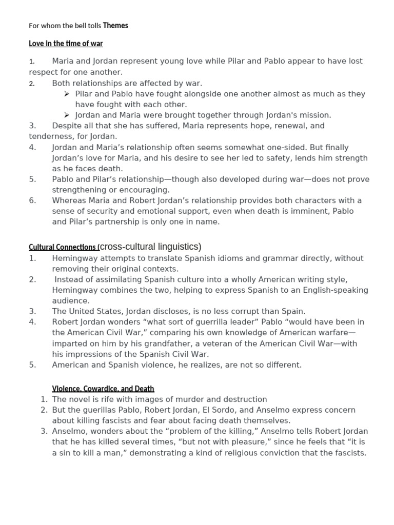 Themes in "For Whom the Bell Tolls" | PDF
