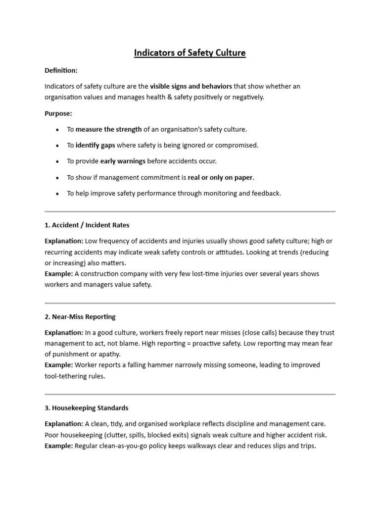 Key Indicators of Safety Culture | PDF | Safety | Occupational Safety ...