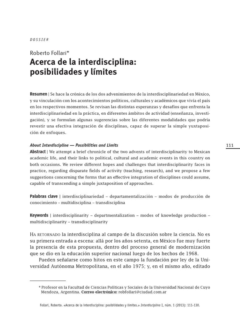 Acerca de La Interdisciplina Interdisciplina v1n1 | PDF | Teoría ...