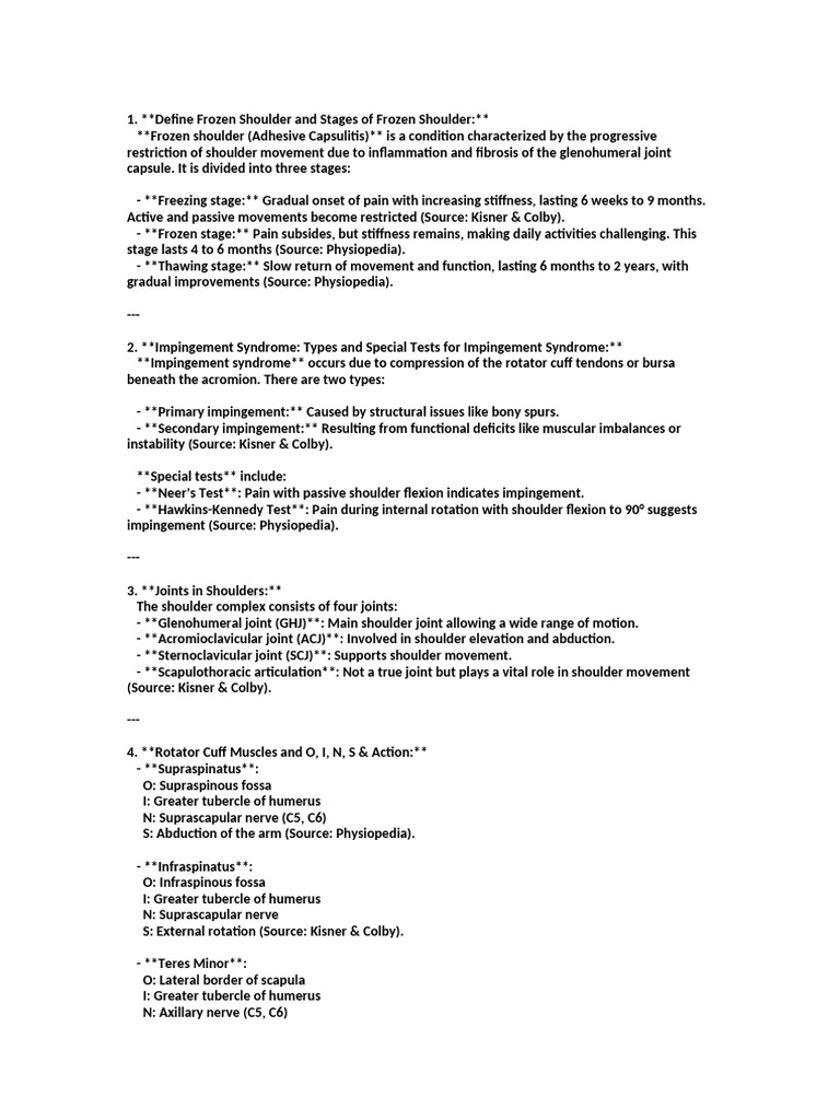 Shoulder Conditions and Treatments Guide | PDF | Human Leg | Elbow