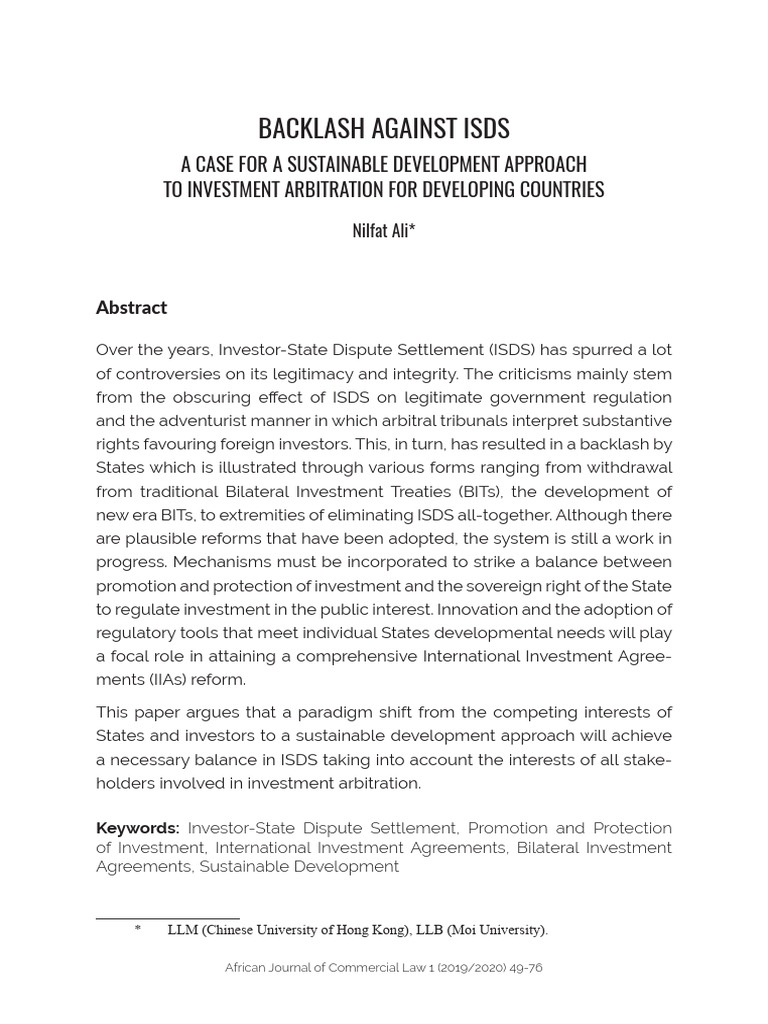 Backlash Against ISDS A Case For A Sustainable Dev | PDF ...