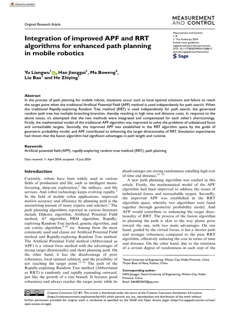 Liangwu Et Al 2024 Integration of Improved Apf and RRT Algorithms For Enhanced Path Planning in ...