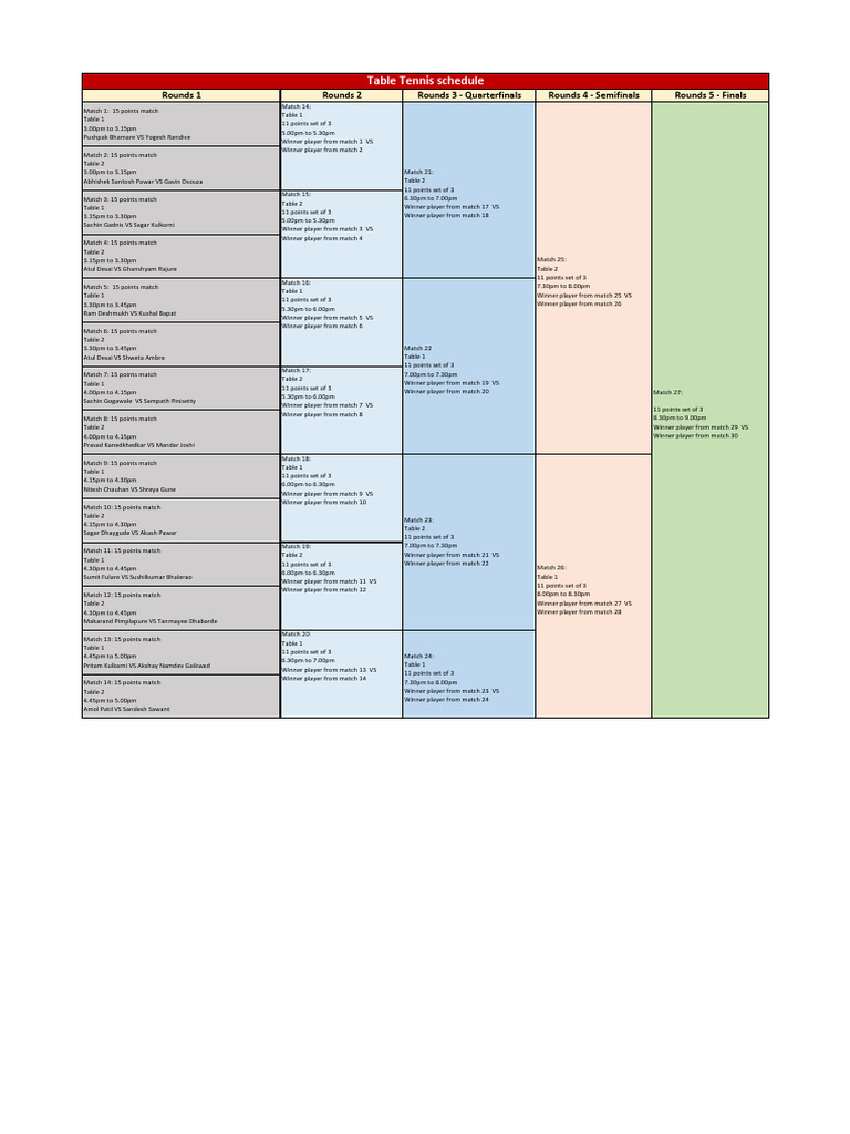 TT Schedule | PDF