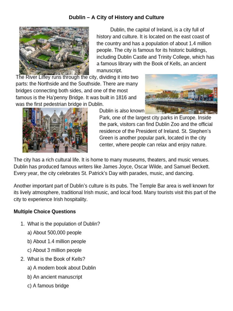 Dublin Reading Comprehension Exercise | PDF | Dublin