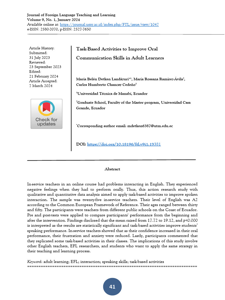 Task-Based Activities To Improve Oral Communication Skills in Adult ...
