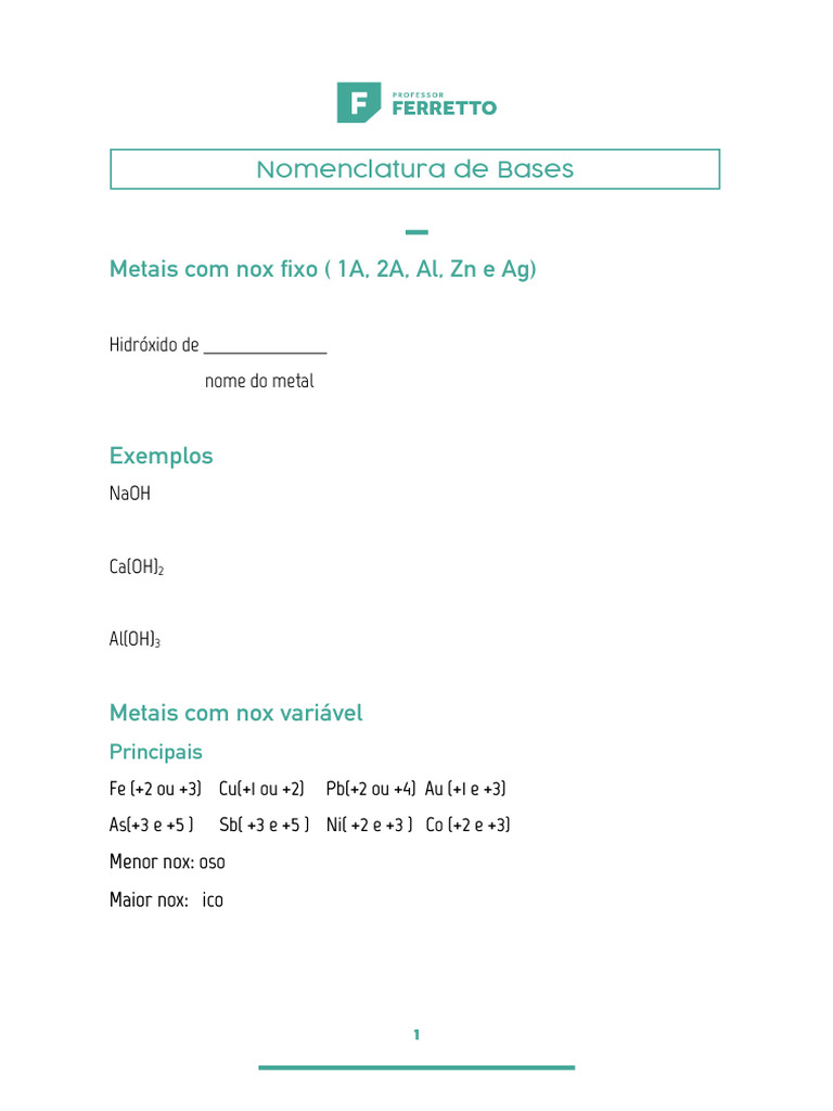 Nomenclatura de Bases Químicas | PDF