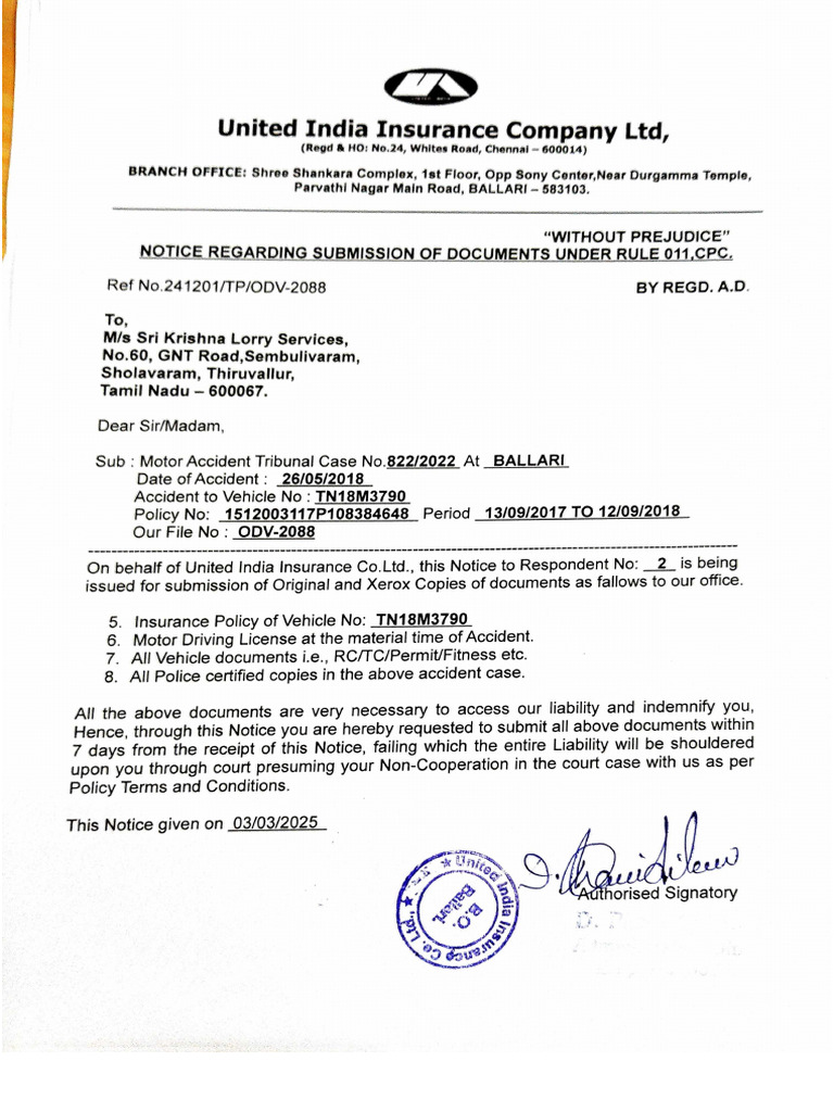 Notice To Insured Odv 2088 | PDF