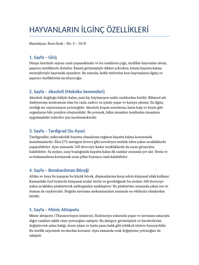 Bora Ocak Hayvanlarin Ilginc Ozellikleri | PDF