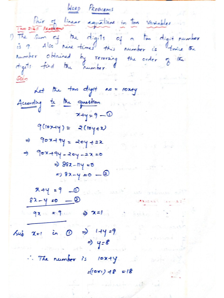 Revision Sums Pair of Linear Equations in Two Variables | PDF