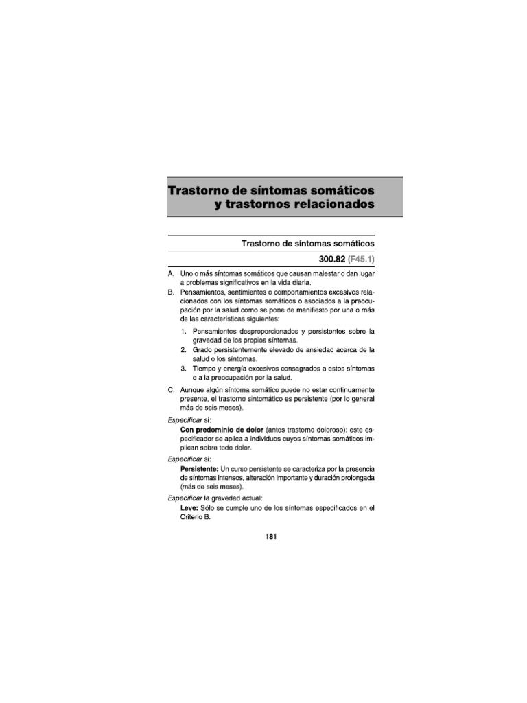 Trastorno de Síntomas Somáticos y Trastorno Relacionados DSMV | PDF