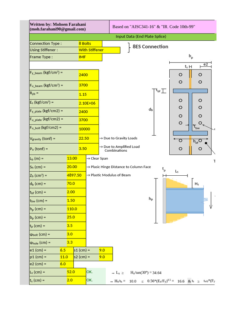 Beam Splice 4,8 Bolts End Plate (AISC341-16) - Slip Critical | PDF