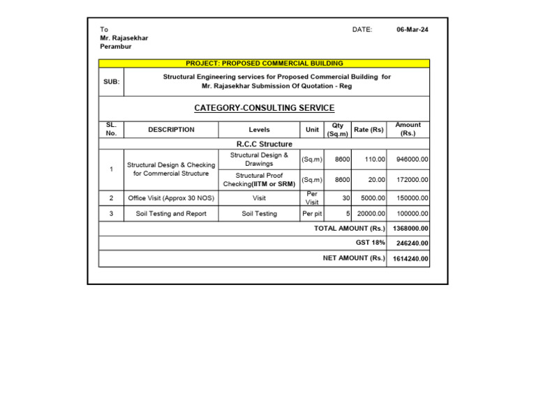 Quotation For Commercial Structure Final | PDF