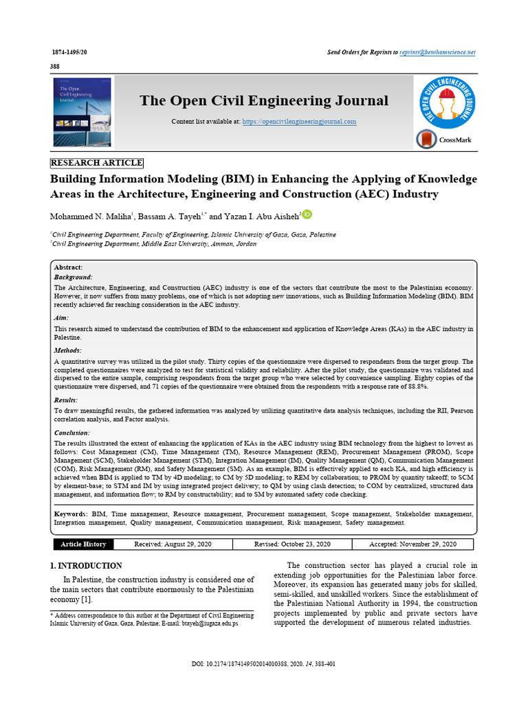 Building Information Modeling (BIM) in Enhancing The Applying of Knowledge Areas in The ...