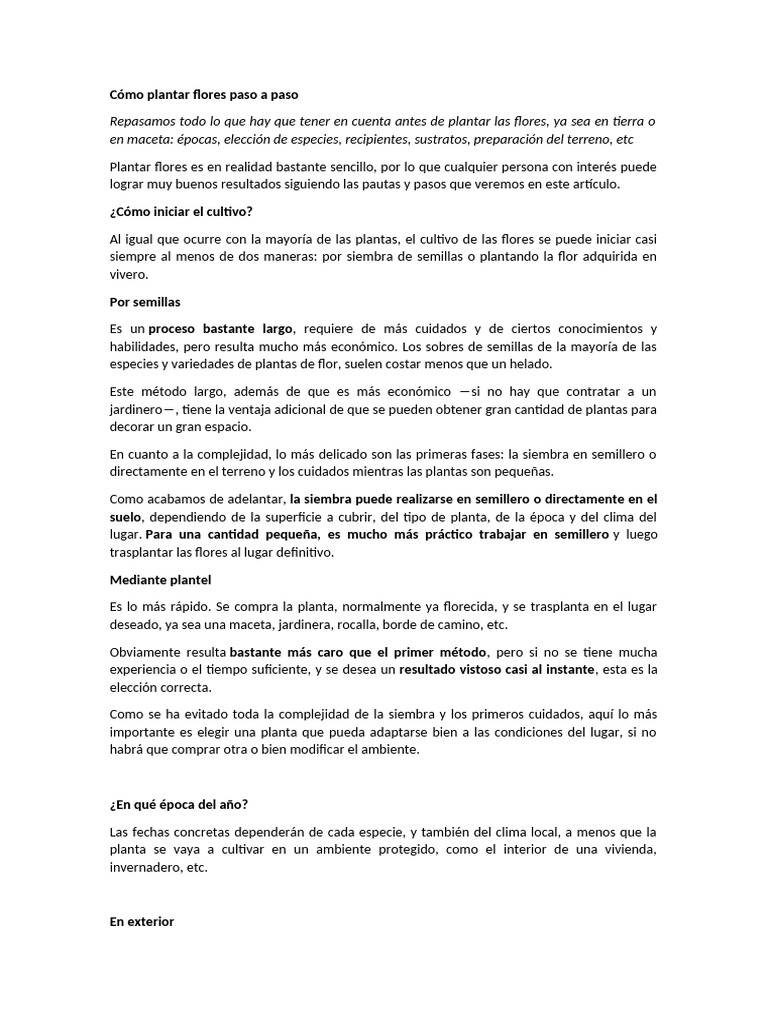 Guía para plantar flores fácilmente | PDF | Siembra | Plantas