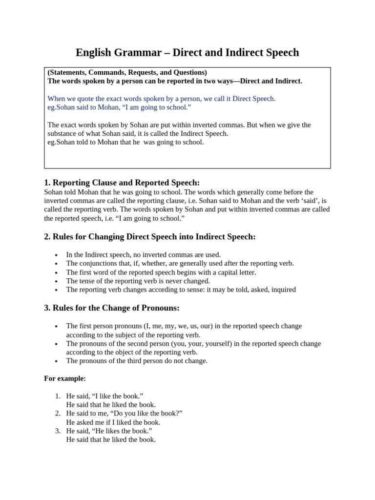 Direct vs Indirect Speech Explained | PDF | Verb | Sentence (Linguistics)