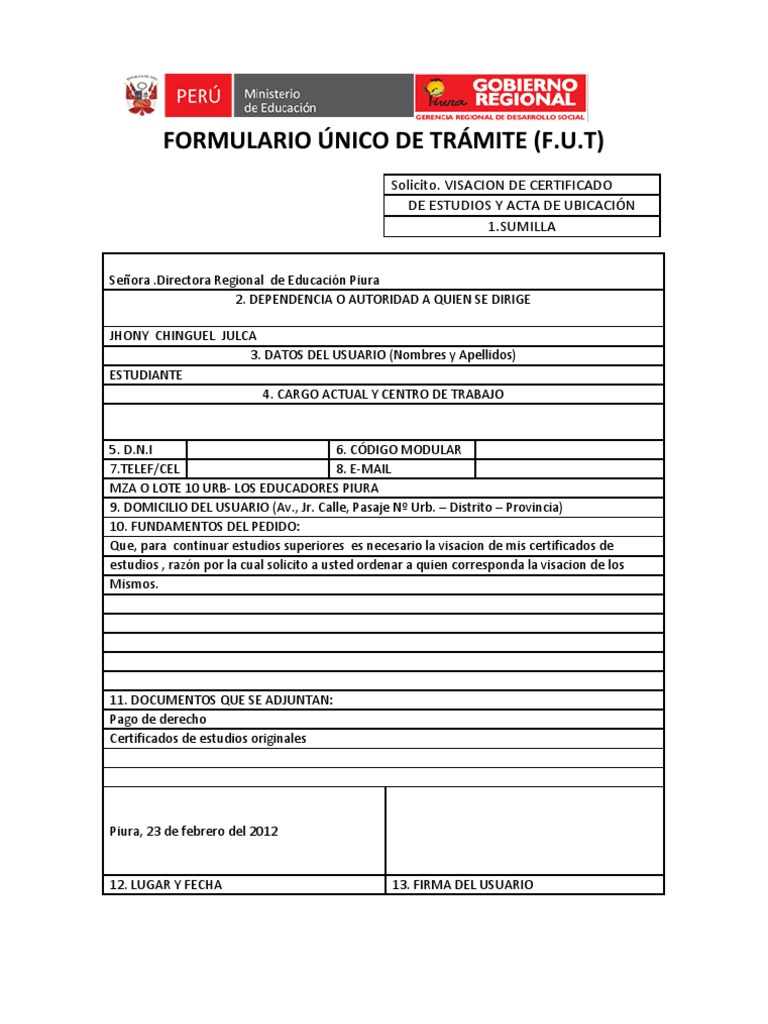 FORMULARIO ÚNICO DE TRÁMITE
