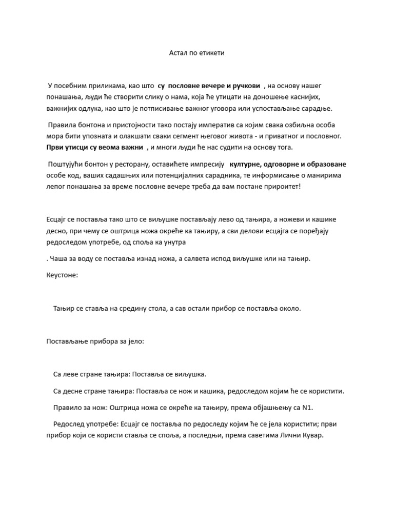 Postavljanje Stola - Bonton | PDF