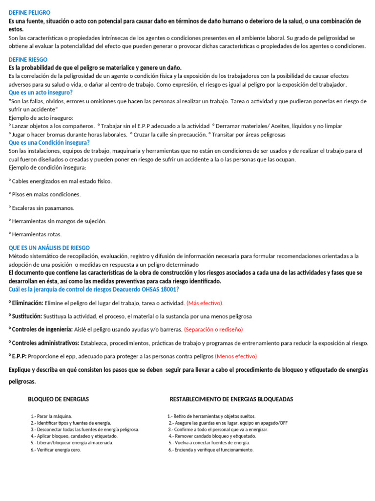 Definición de Peligro y Riesgo Laboral | PDF | Oxígeno | Soldadura