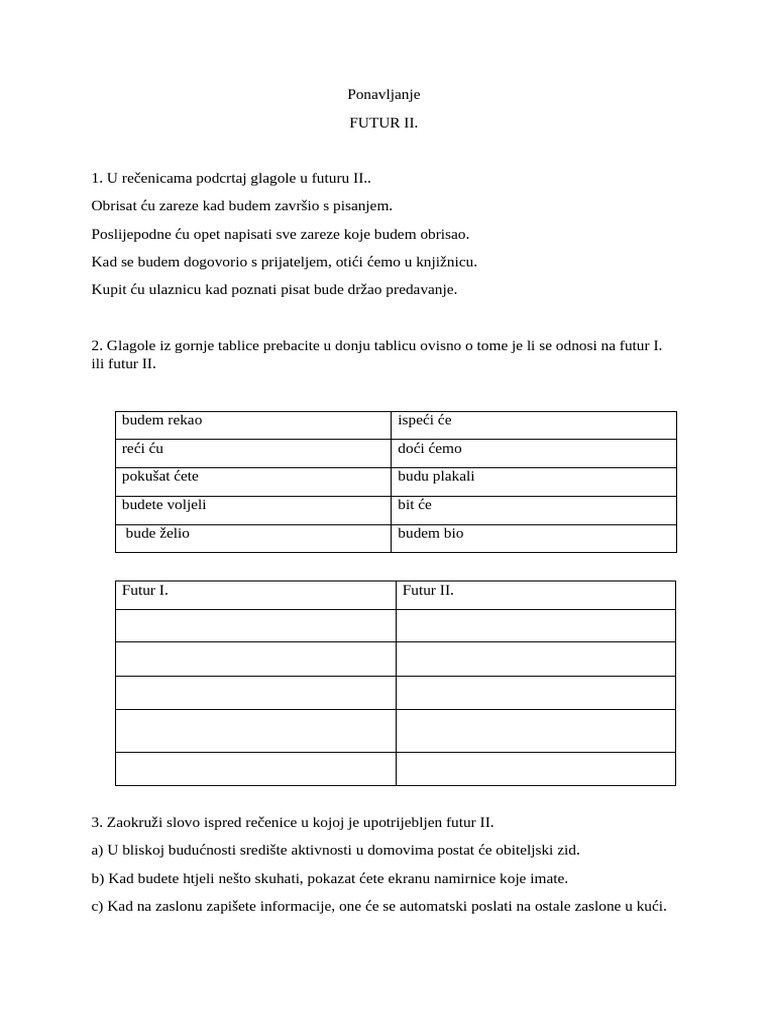 Ponavljanje Futur II. | PDF