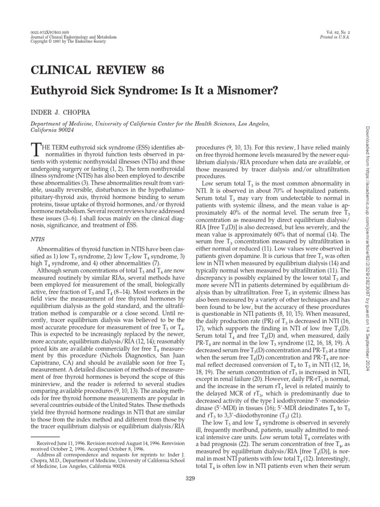 Euthyroid Sick Syndrome Is It A Misnomer | PDF | Hypothyroidism ...