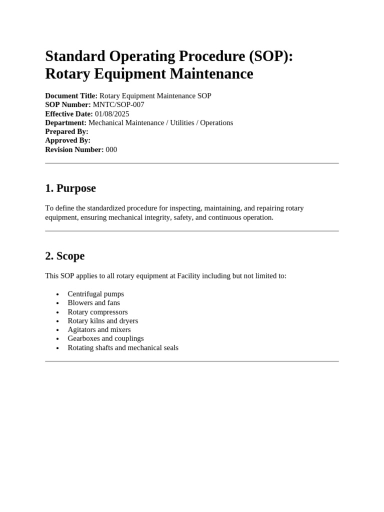 Rotary Equipment Maintenance SOP Guide | PDF | Bearing (Mechanical ...