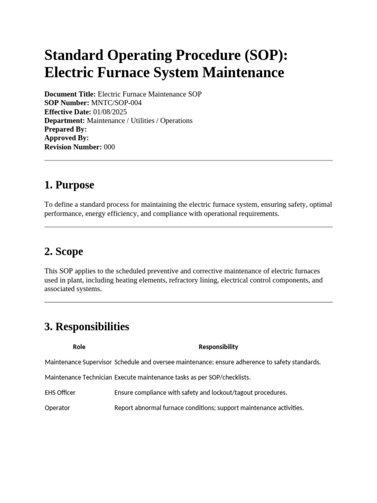 Electric Furnace Maintenance SOP Guide | PDF | Thermocouple | Relay