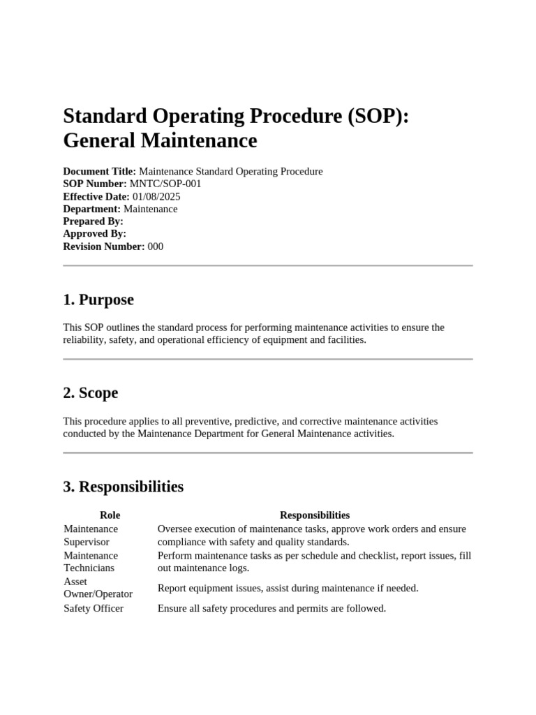 Maintenance SOP for Equipment Care | PDF | Systems Engineering | Safety