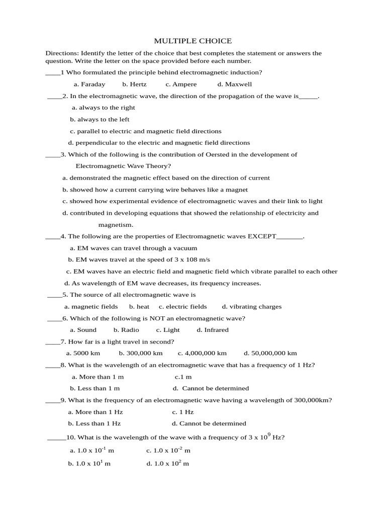Electromagnetic Waves Quiz Questions | PDF | Electromagnetic Spectrum ...