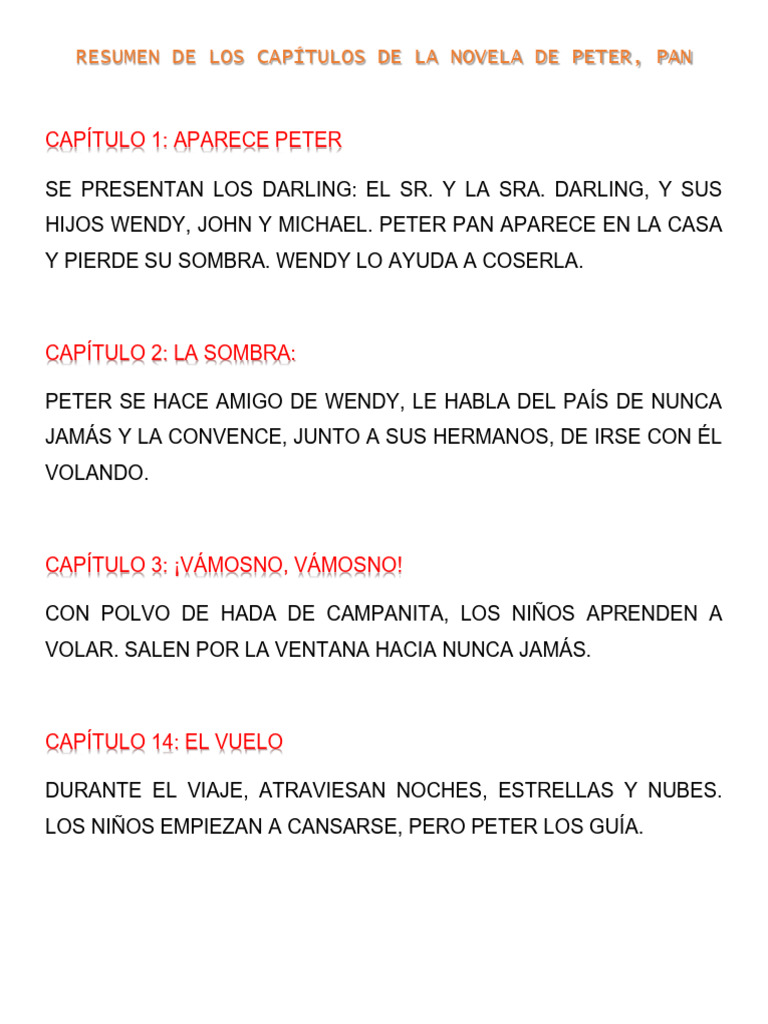 Resumen de capítulos de Peter Pan | PDF | Peter Pan