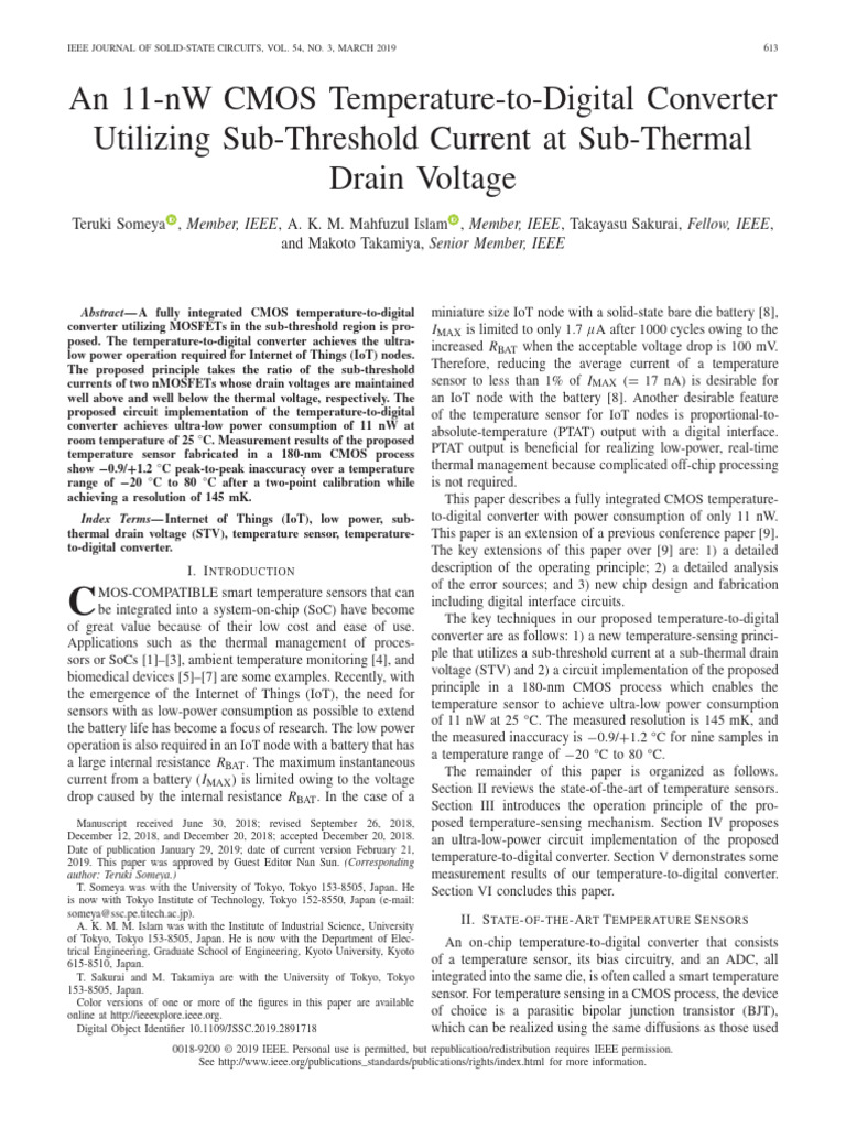 An 11-NW CMOS Temperature-To-Digital Converter Utilizing Sub-Threshold ...