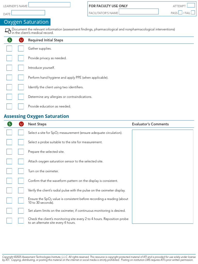 Checklist Oxygen Saturation | PDF