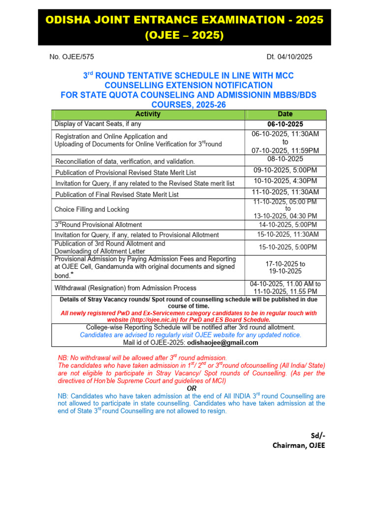 Odisha Joint Entrance Examination - 2025 (OJEE - 2025) | PDF