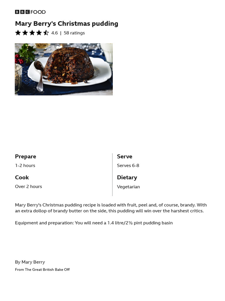 Mary Berry's Classic Christmas Pudding | PDF | Pudding | Foods