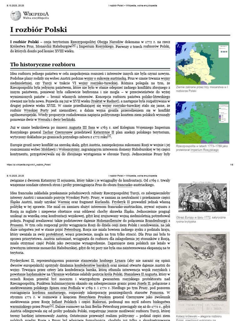 I Rozbiór Polski - Wikipedia, Wolna Encyklopedia | PDF