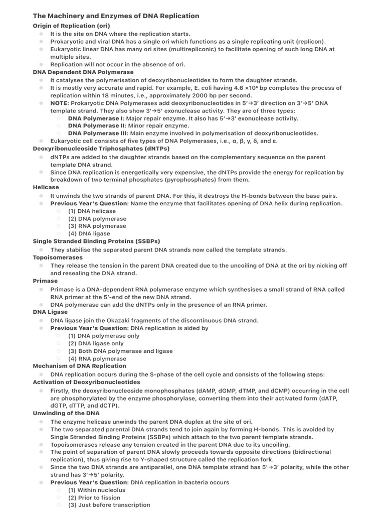 The Machinery and Enzymes of DNA Replication-1 | PDF | Operon ...