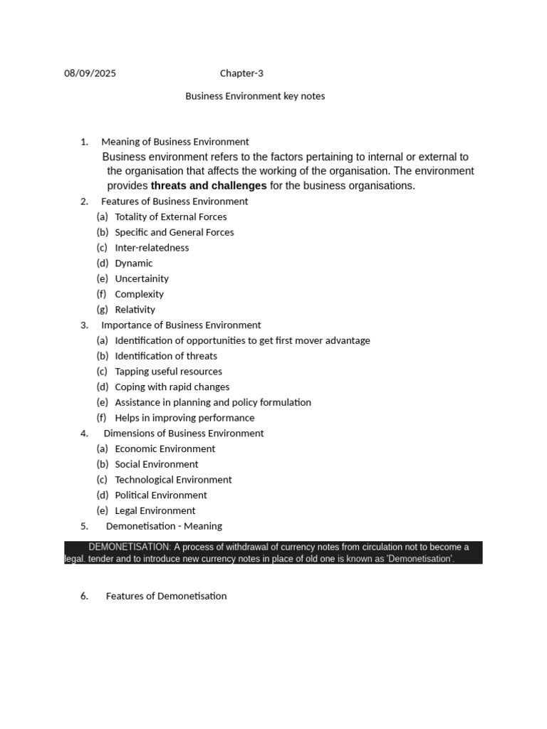Business Environment Keynotes | PDF | Legal Tender | Business