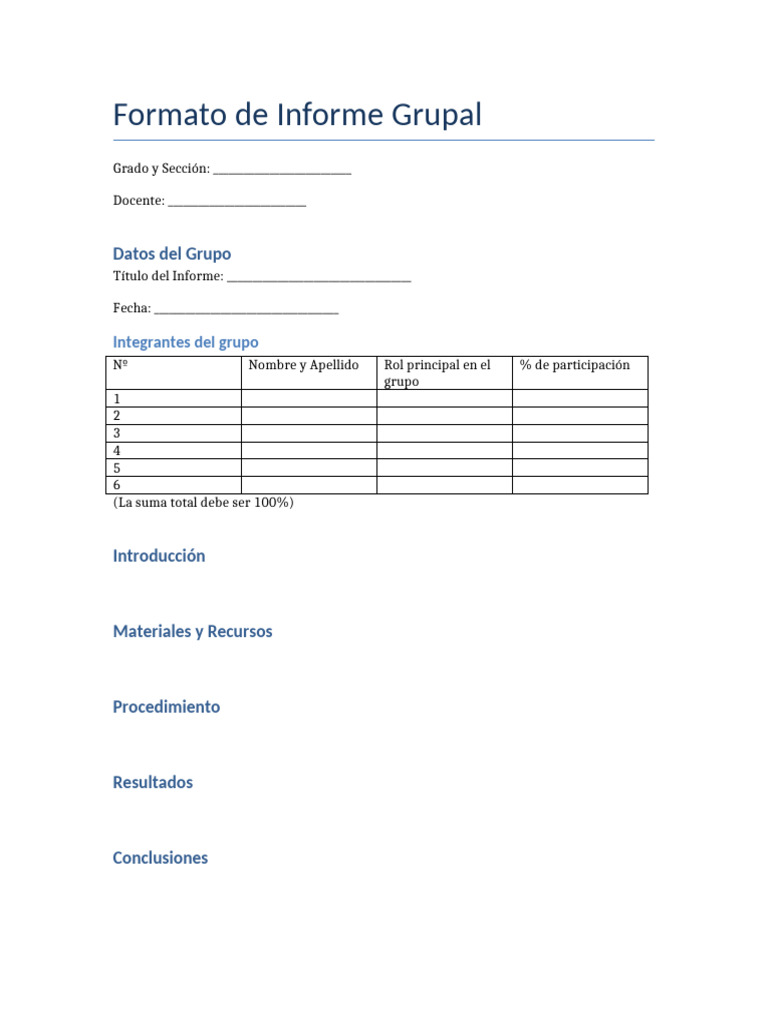 Formato de Informe Grupal Estructurado | PDF