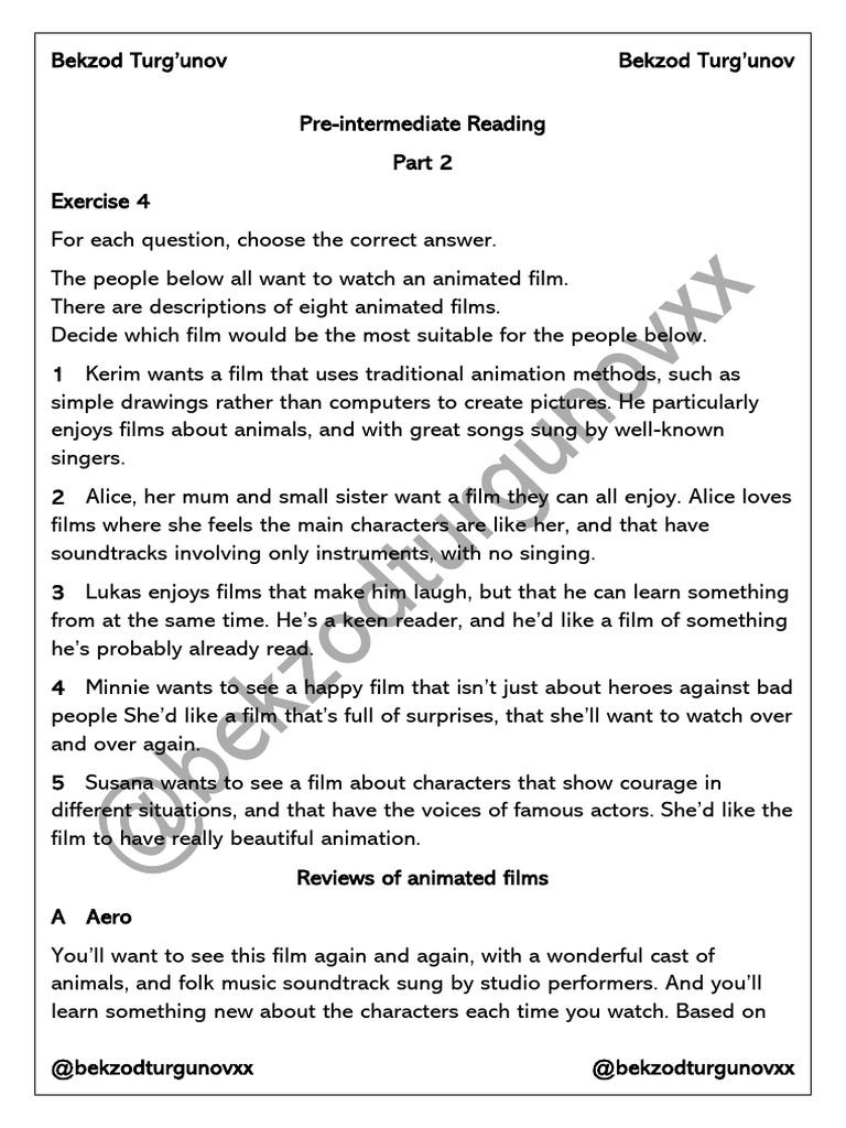Pre-Intermediate Reading Part 2 Exercise 4 (Word L - 250409 - 143923 ...